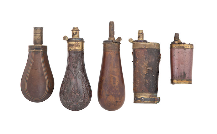 Bonhams : Three Brass-Mounted Powder-Flask For Pistols (3)