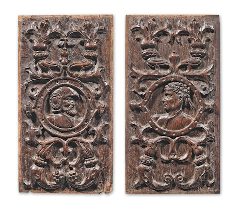 Bonhams : An interesting pair of mid-16th century carved oak panels, Franco-Flemish, circa 1550 (2)