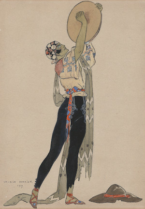 Bonhams : BARBIER (GEORGE) Costume design of a Gypsy, with tambourine ...