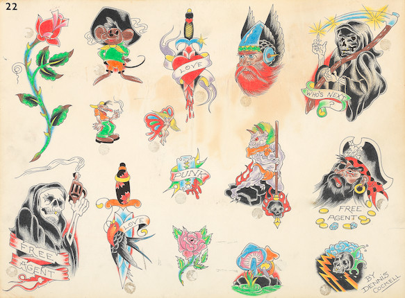 Bonhams : Dennis Cockell A Group of Punk Rock-Style Tattoo Flash ...
