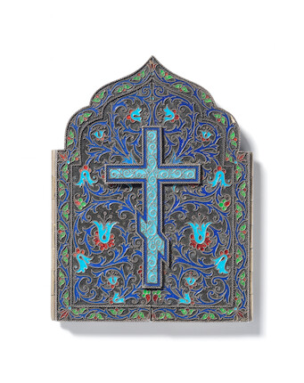 Bonhams : A RUSSIAN SILVER-GILT AND ENAMEL TRIPTYCH ICON Brothers Grachev firm, St. Petersburg ...