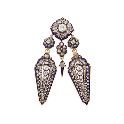 Bonhams : DIAMOND AND ENAMEL BROOCH, 2ND HALF OF THE 19TH CENTURY