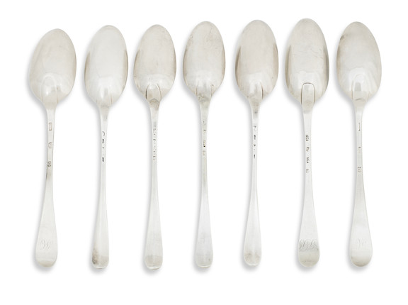 Bonhams : Seven George III Hanoverian and old English pattern tablespoons Glasgow, various makers