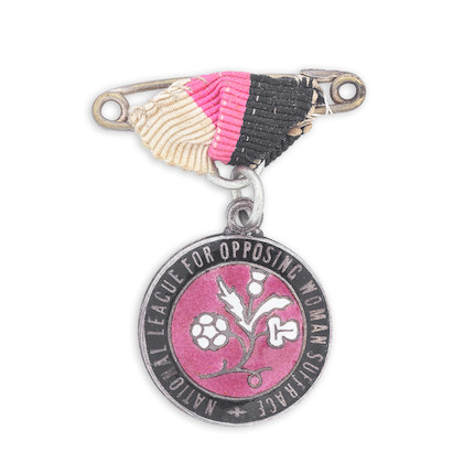 Bonhams : NATIONAL LEAGUE FOR OPPOSING WOMAN SUFFRAGE BADGES Circular ...