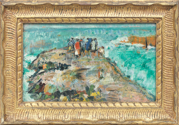 Bonhams : George Leslie Hunter (British, 1877-1931) Figures on the Jetty, Lower Largo Harbour ...