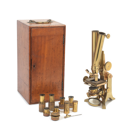 Bonhams : A Ross Wenham's brass compound binocular microscope, English ...