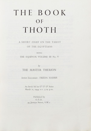 Bonhams : CROWLEY (ALEISTER) The Book Of Thoth. A Short Essay on the ...