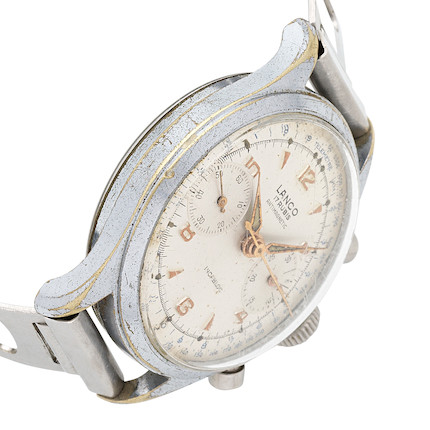 Bonhams : Lanco. A chrome plated manual wind chronograph bracelet watch ...