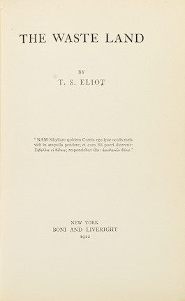 Bonhams : ELIOT (T.S.) The Waste Land, FIRST EDITION IN BOOK FORM ...