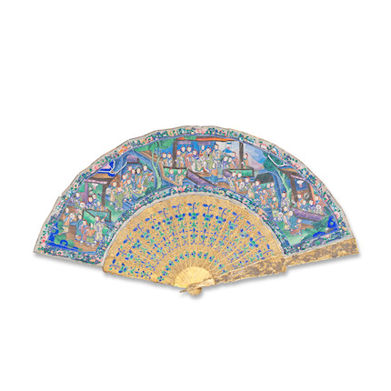 Bonhams : A CANTON PAINTED GILT-METAL AND ENAMEL FOLDING FAN Circa 1850
