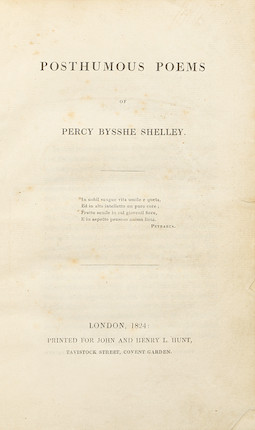 Bonhams : SHELLEY (PERCY BYSSHE) Posthumous Poems, FIRST EDITION, 1824 ...