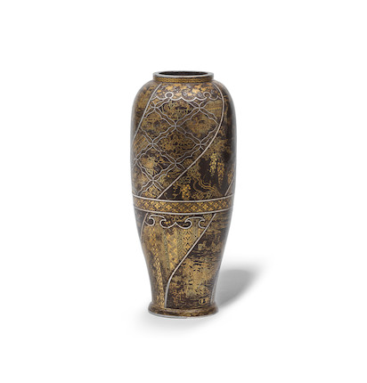 Bonhams : KOMAI COMPANY OF KYOTO An Inlaid Iron Slender Ovoid Vase ...