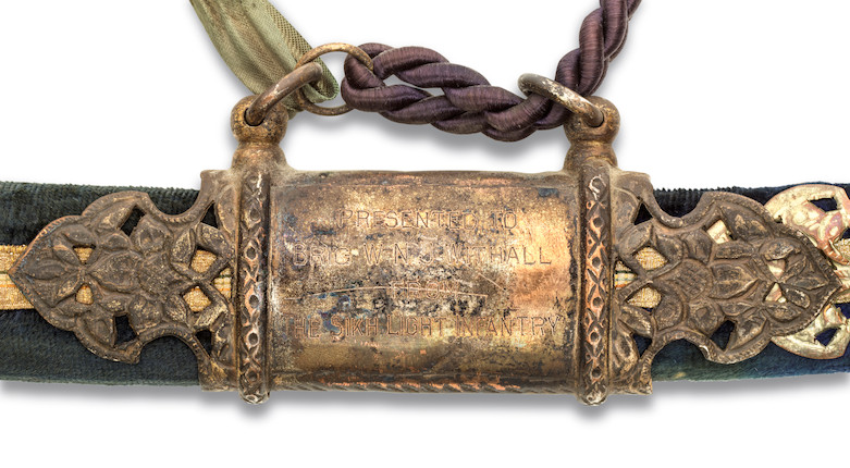 Bonhams : A brass-hilted steel sword (Tulwar) with presentation ...