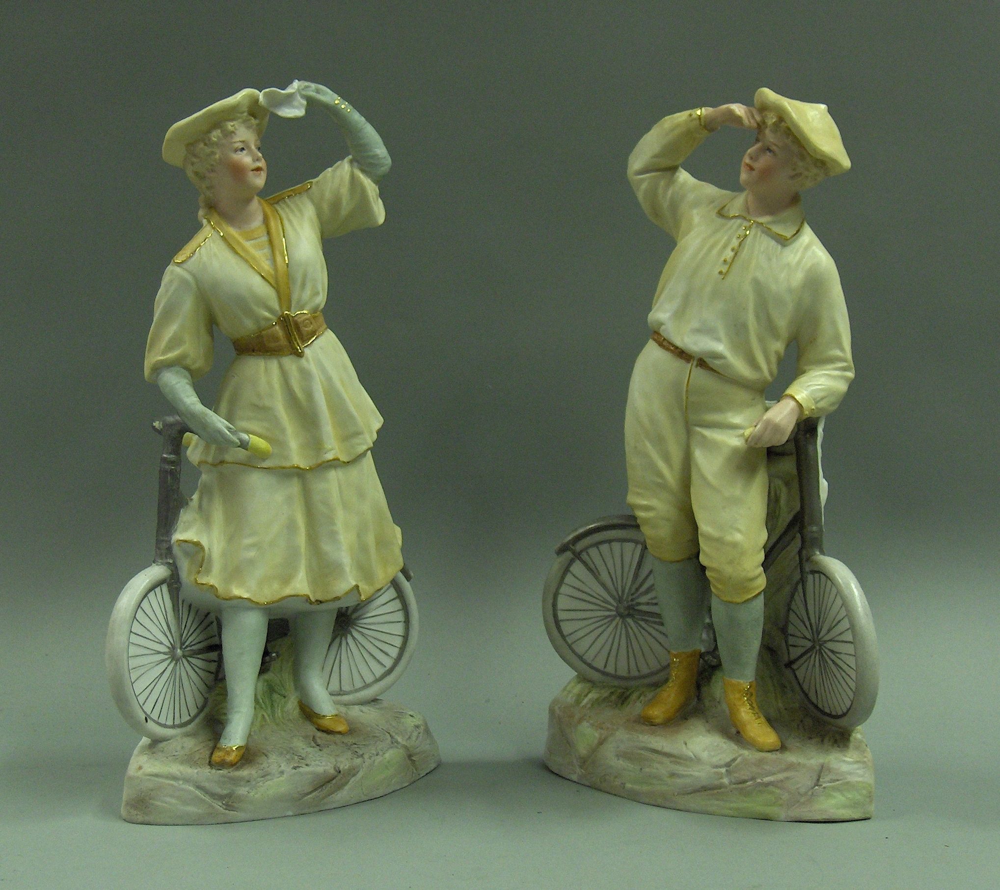 Bonhams Cars : A pair of porcelain bisque cyclist figurines, by Heubach ...