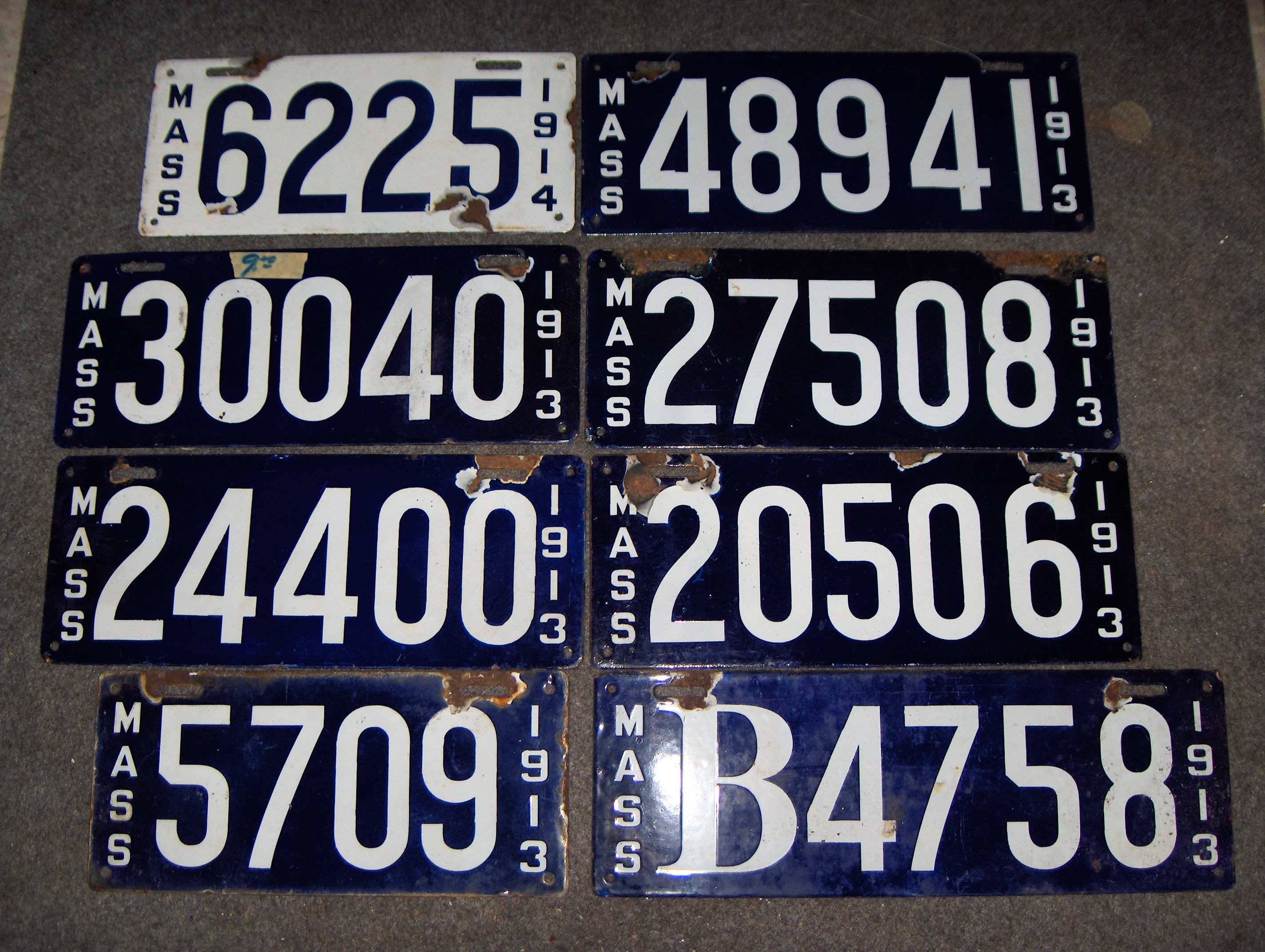 Bonhams Cars : Seven 1913 porcelain enamel Massachusetts license plates,,