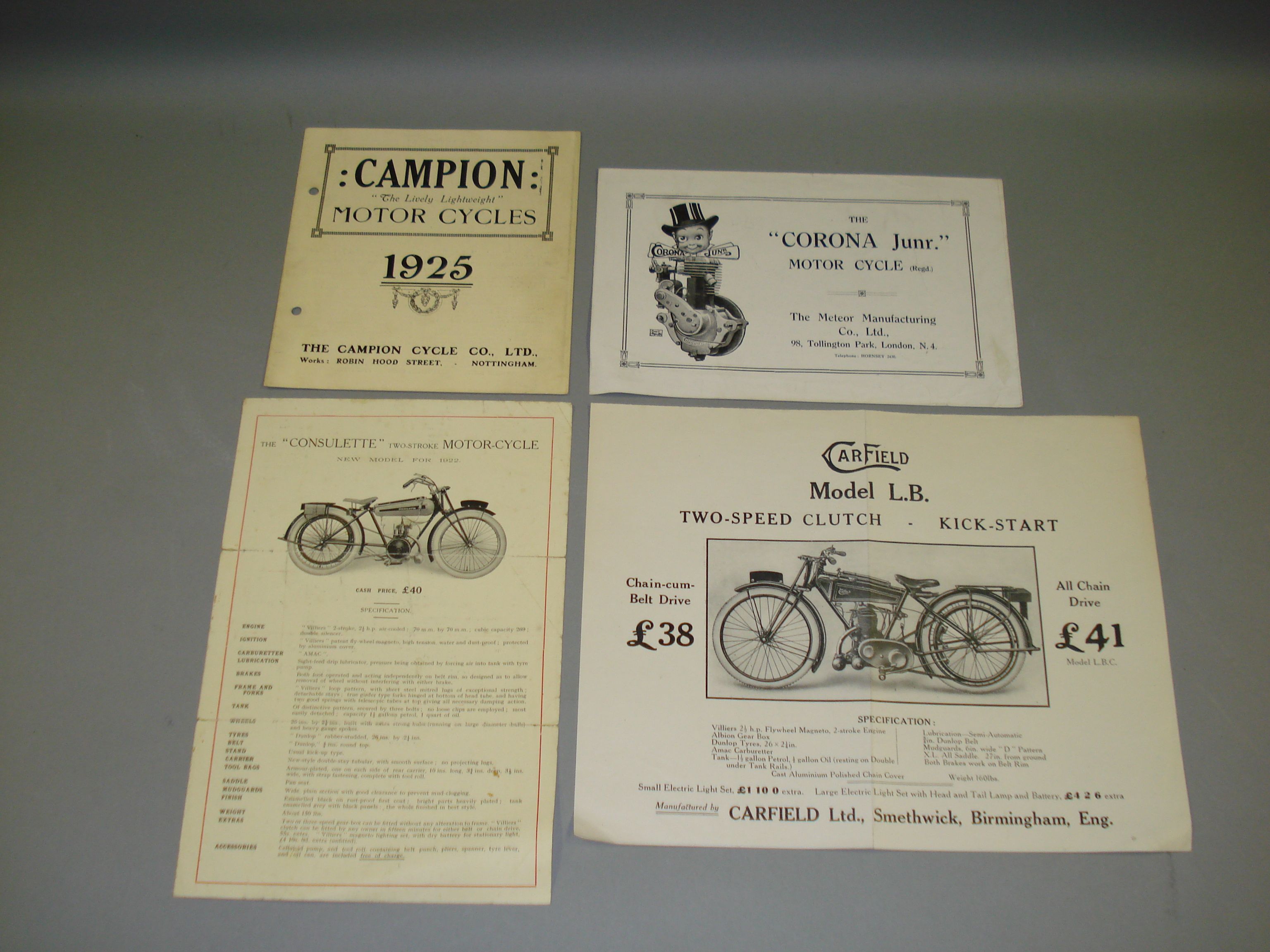 Bonhams Cars : A selection of 1920s motorcycle sales brochures,