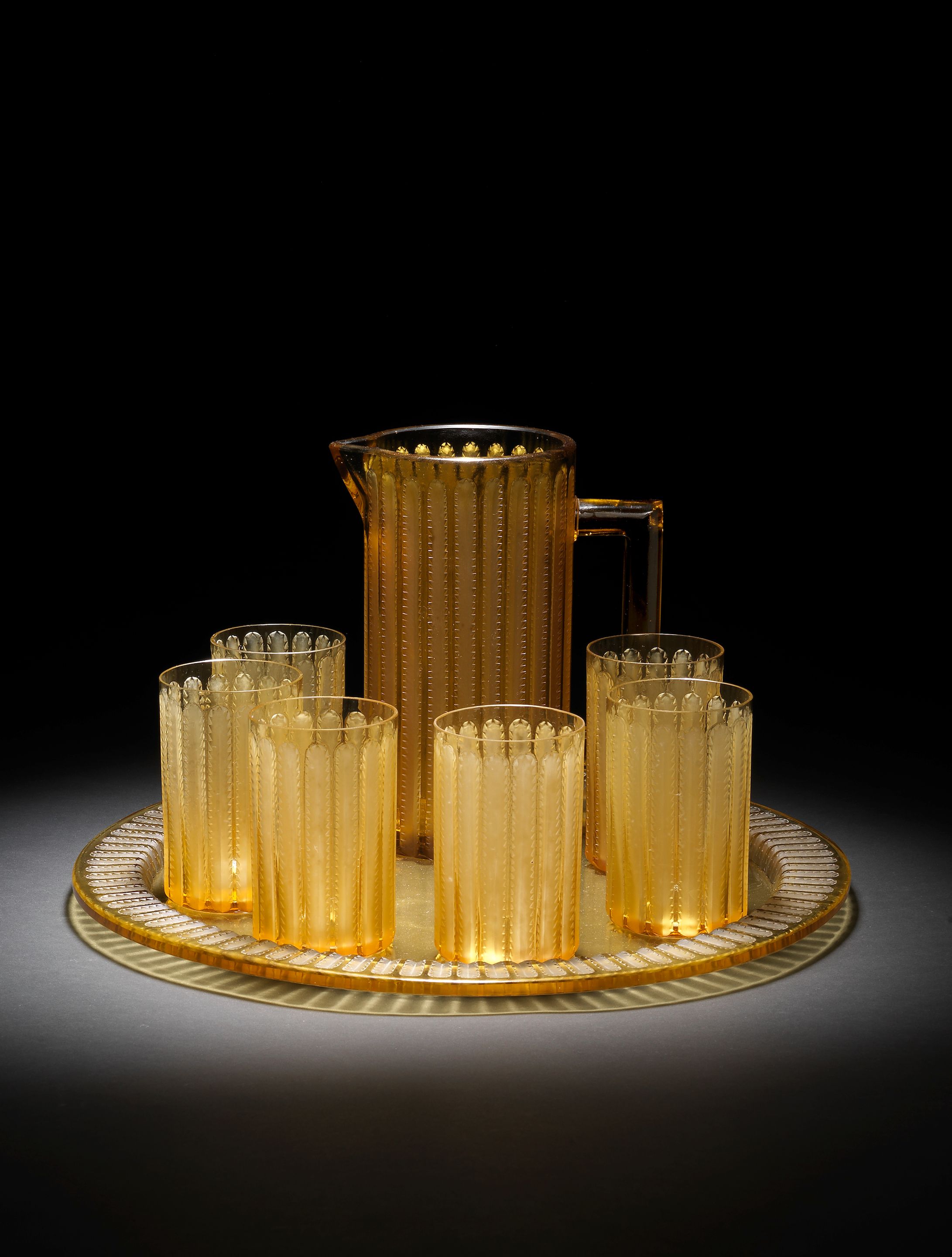 Bonhams : René Lalique 'Jaffa' an amber frosted glass Lemonade Set ...