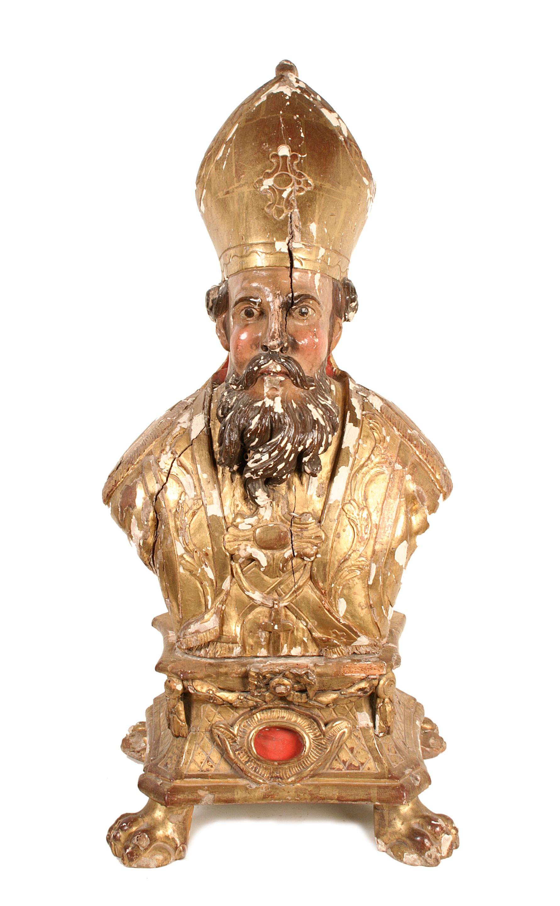 Bonhams : A 19th century South European carved wood, polychrome decorated and gilded reliquary ...
