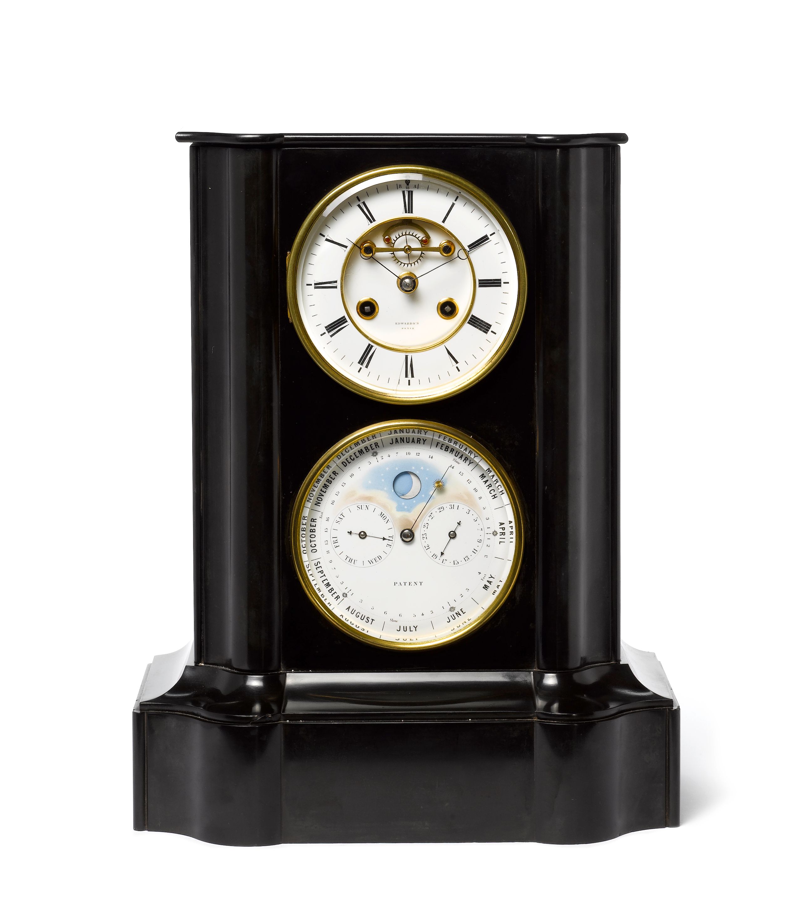 Bonhams : A Belgian slate mantel clock with perpetual calendar and moon ...