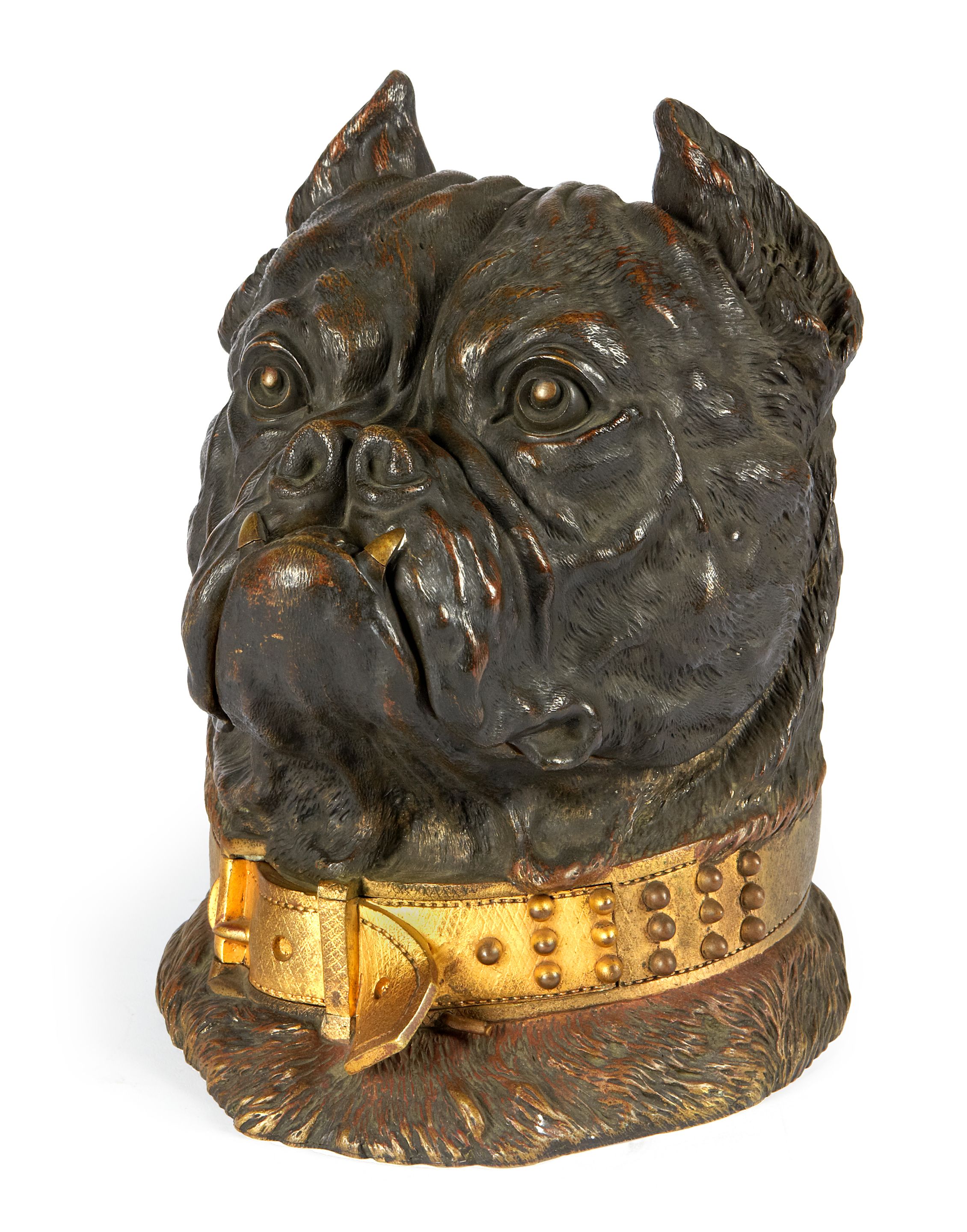 Bonhams : A Victorian cast metal boxer dog head cigarette box