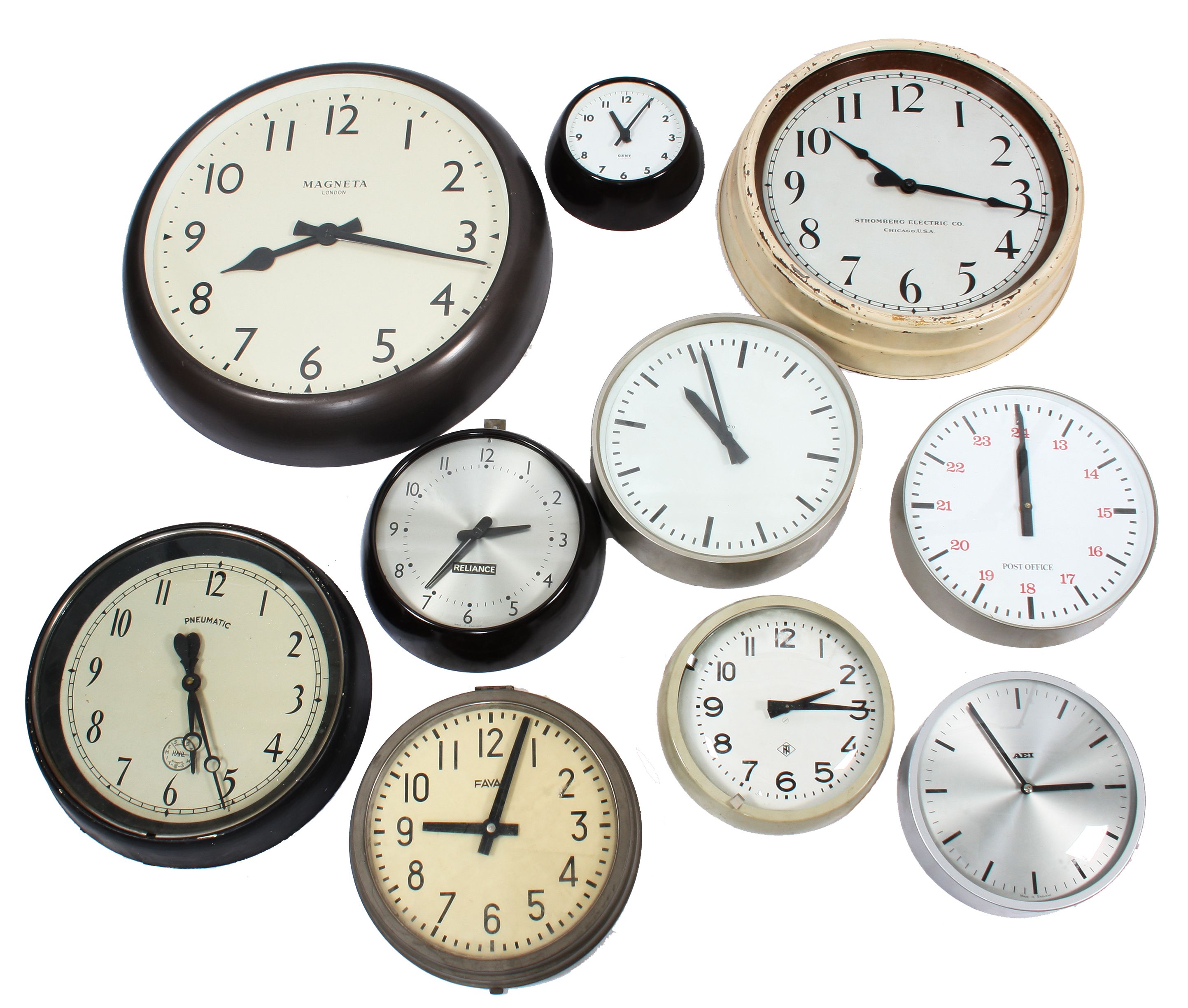 Bonhams : Ten various circular dial wall clocks