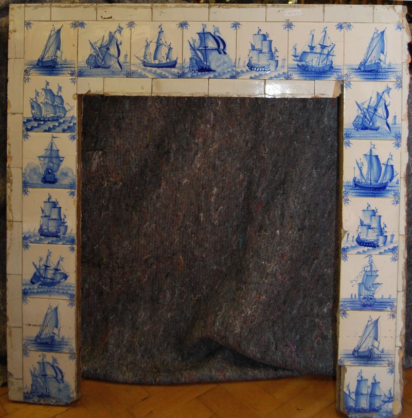 Bonhams : A blue and white tiled fire surround