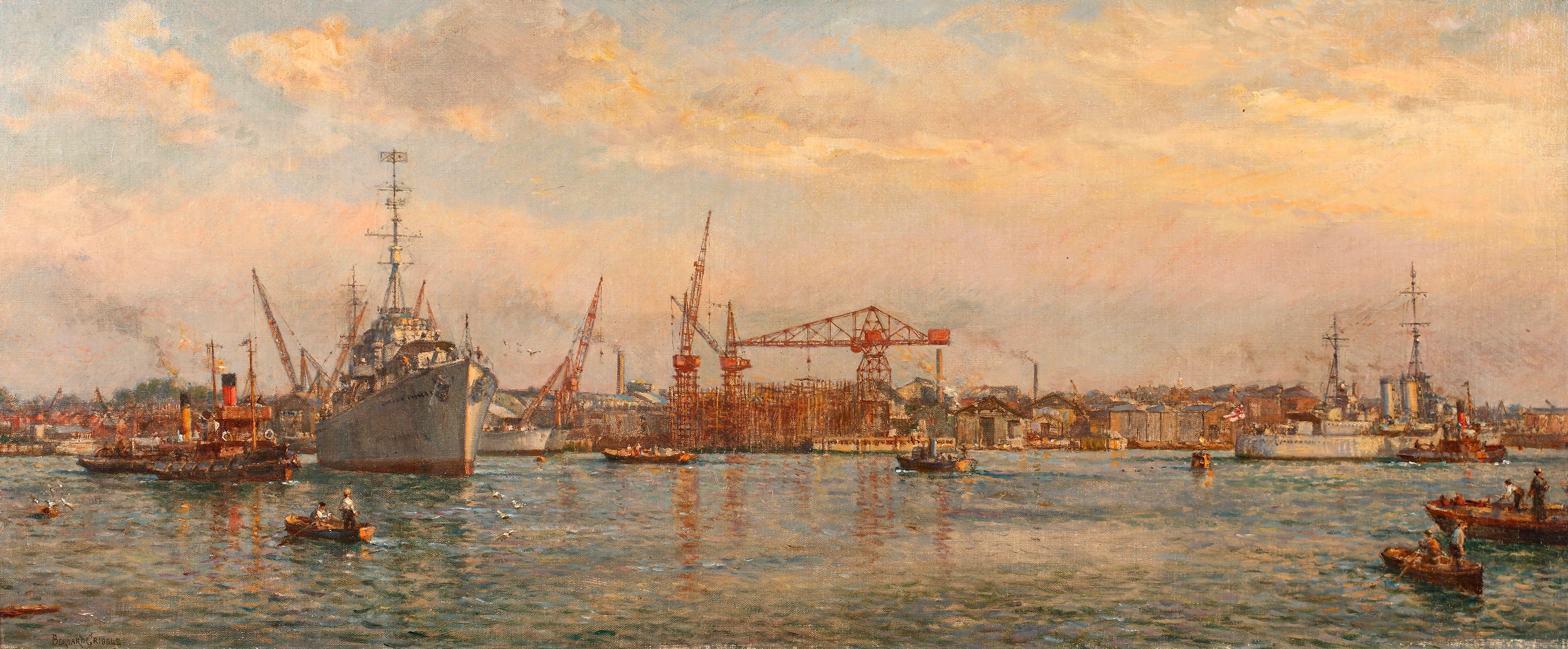 Bonhams : Bernard Gribble - Southampton Docks, oil on board