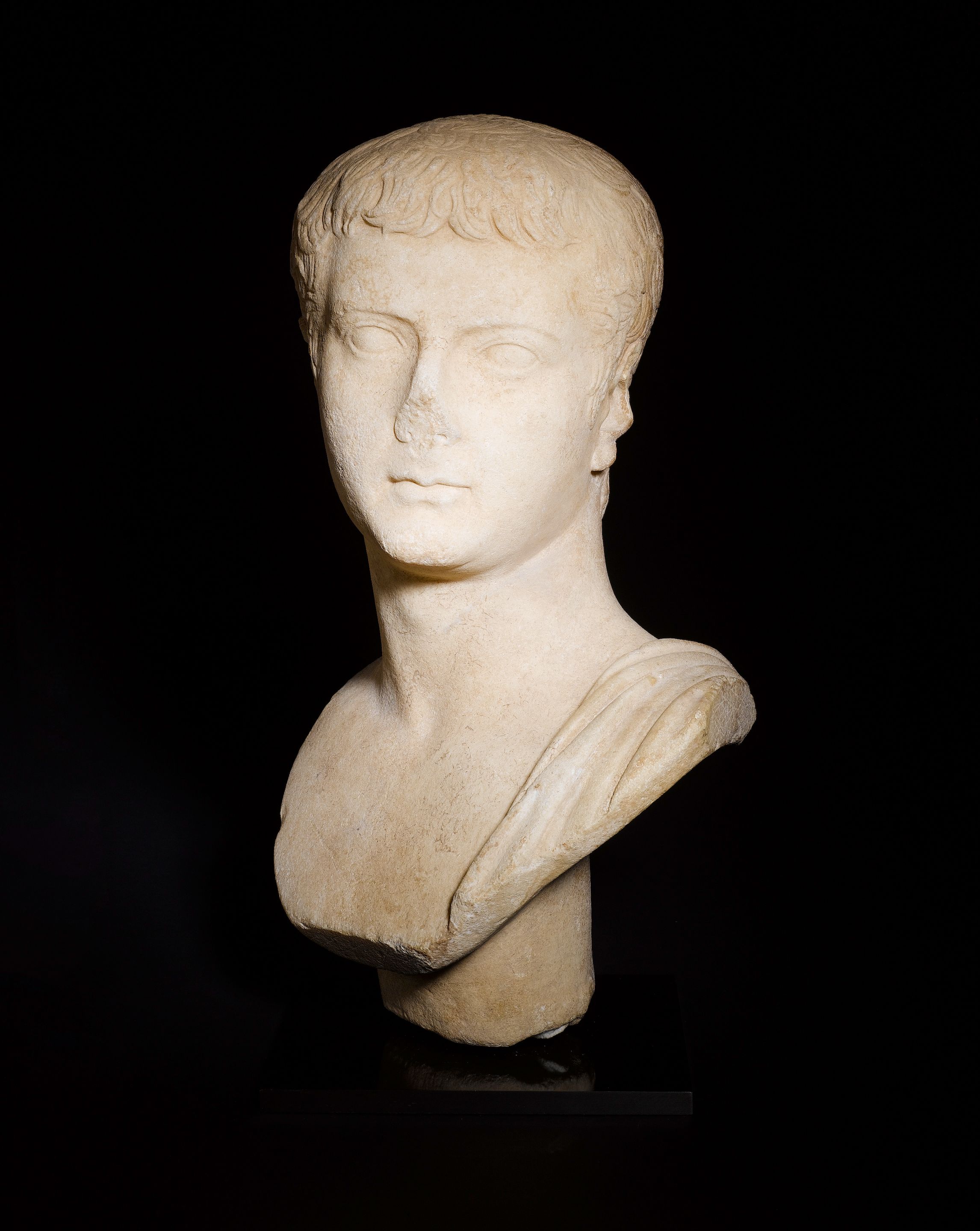 Bonhams : A large Roman marble portrait bust of the Emperor Tiberius