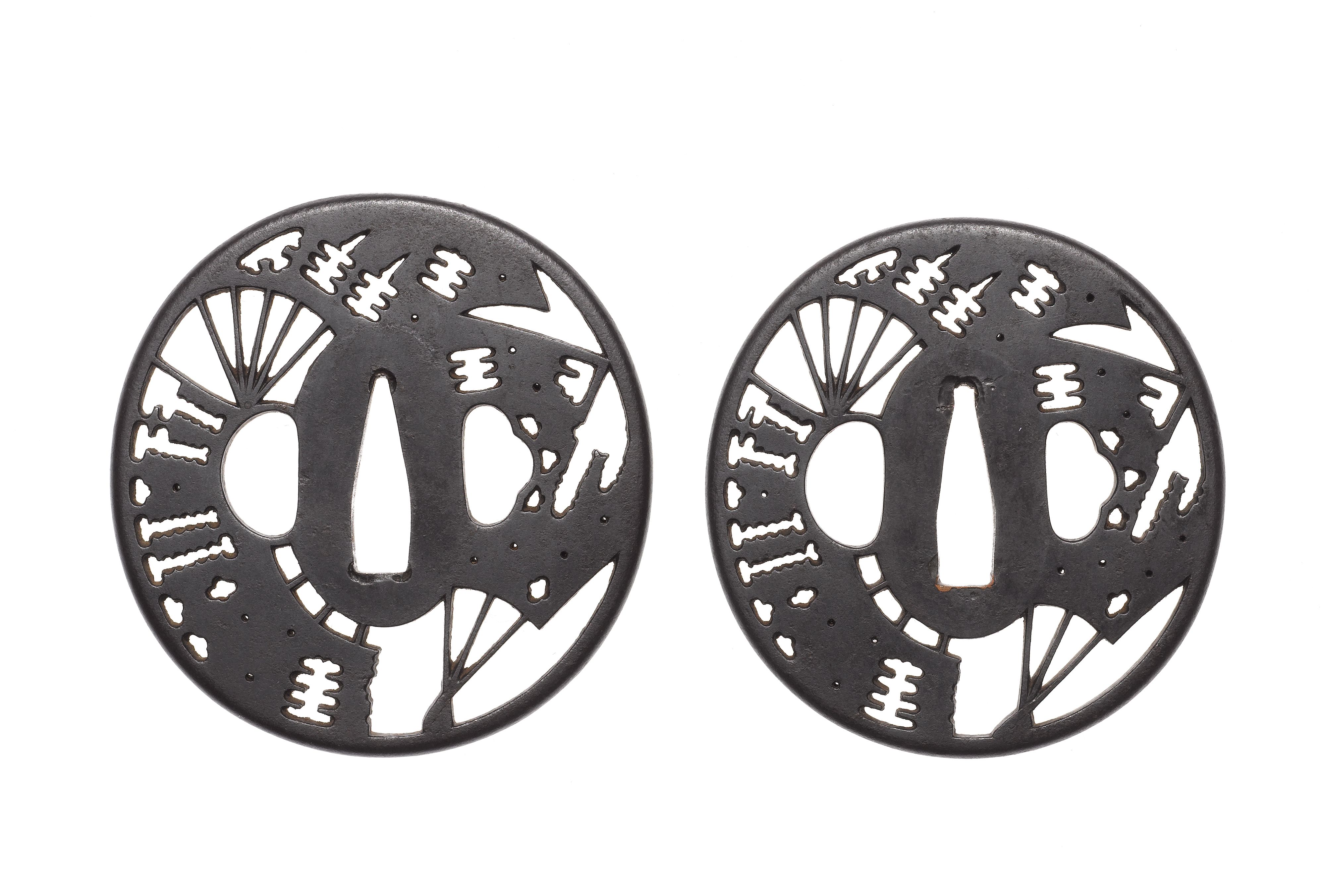 Bonhams : A pair of Akasaka tsuba for a daisho By Tadatoki, late 18th ...