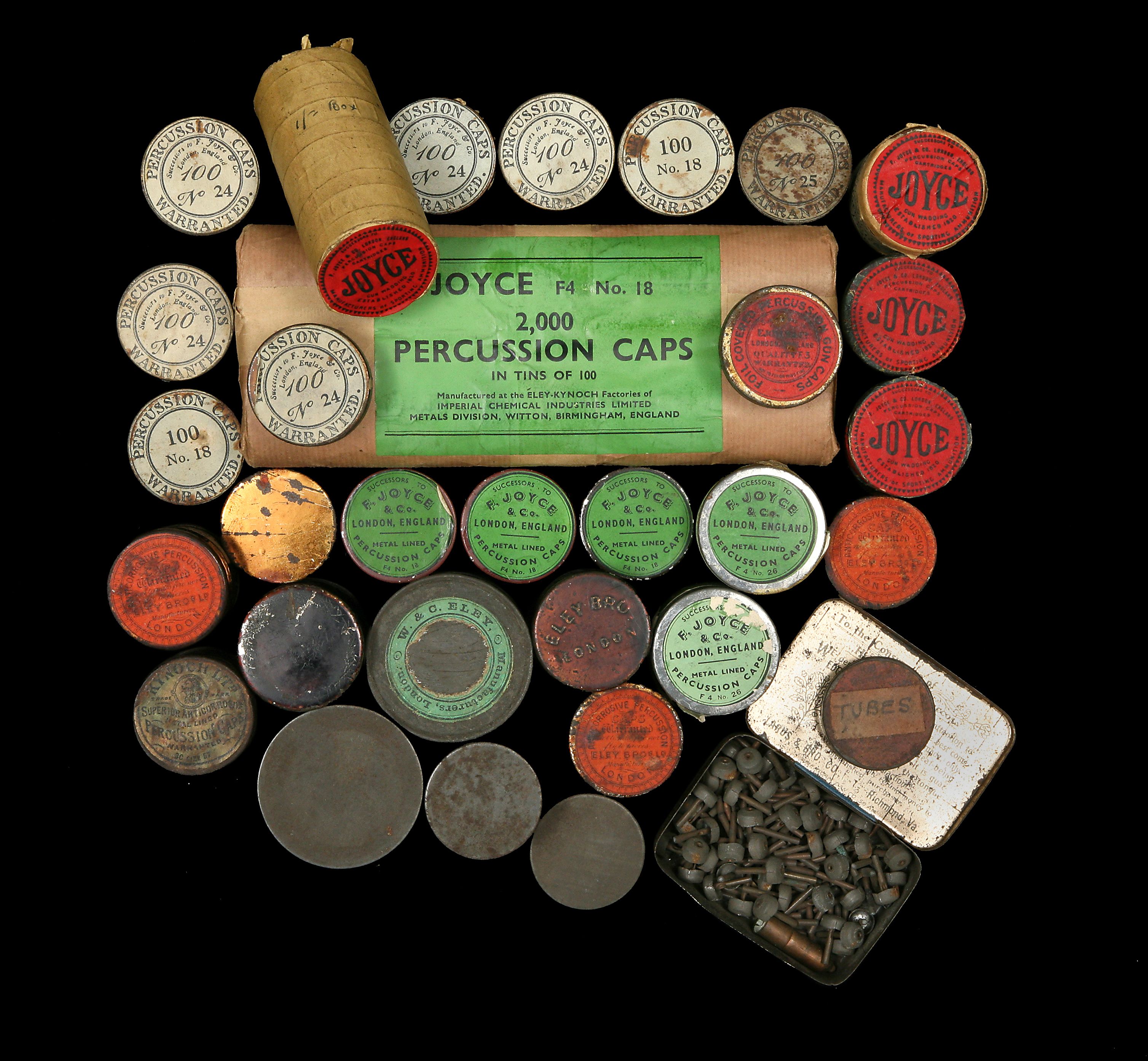 Bonhams : A Large Group Of Percussion Cap Tins For Guns And Pistols