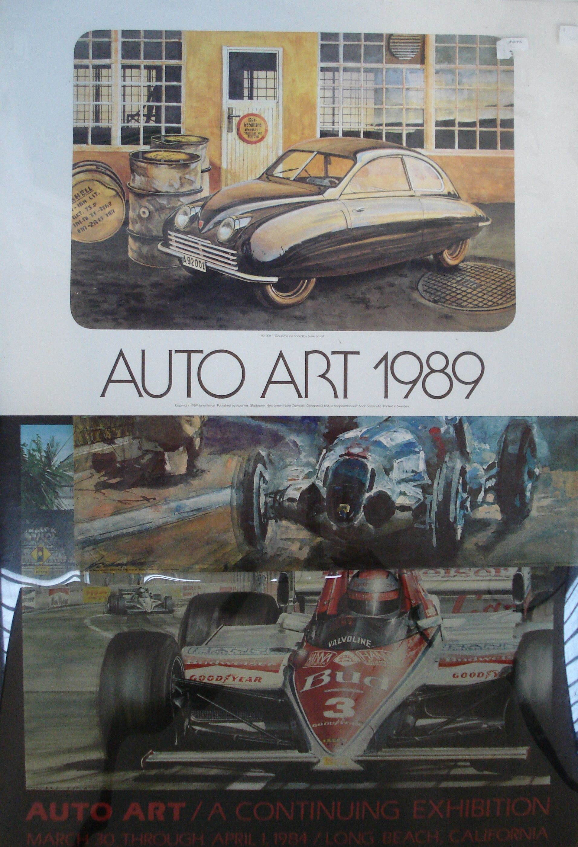 Bonhams Cars : Three Auto Art exhibition posters,
