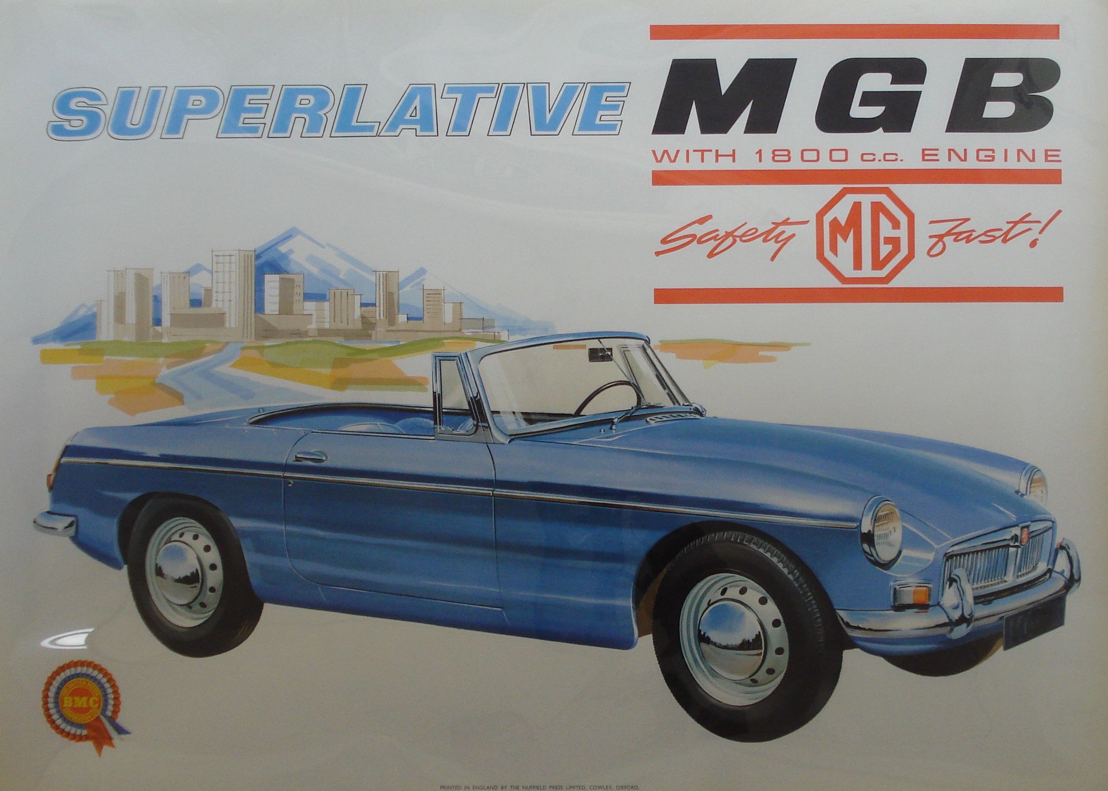 Bonhams Cars : A BMC 'Superlative MGB' advertising poster,