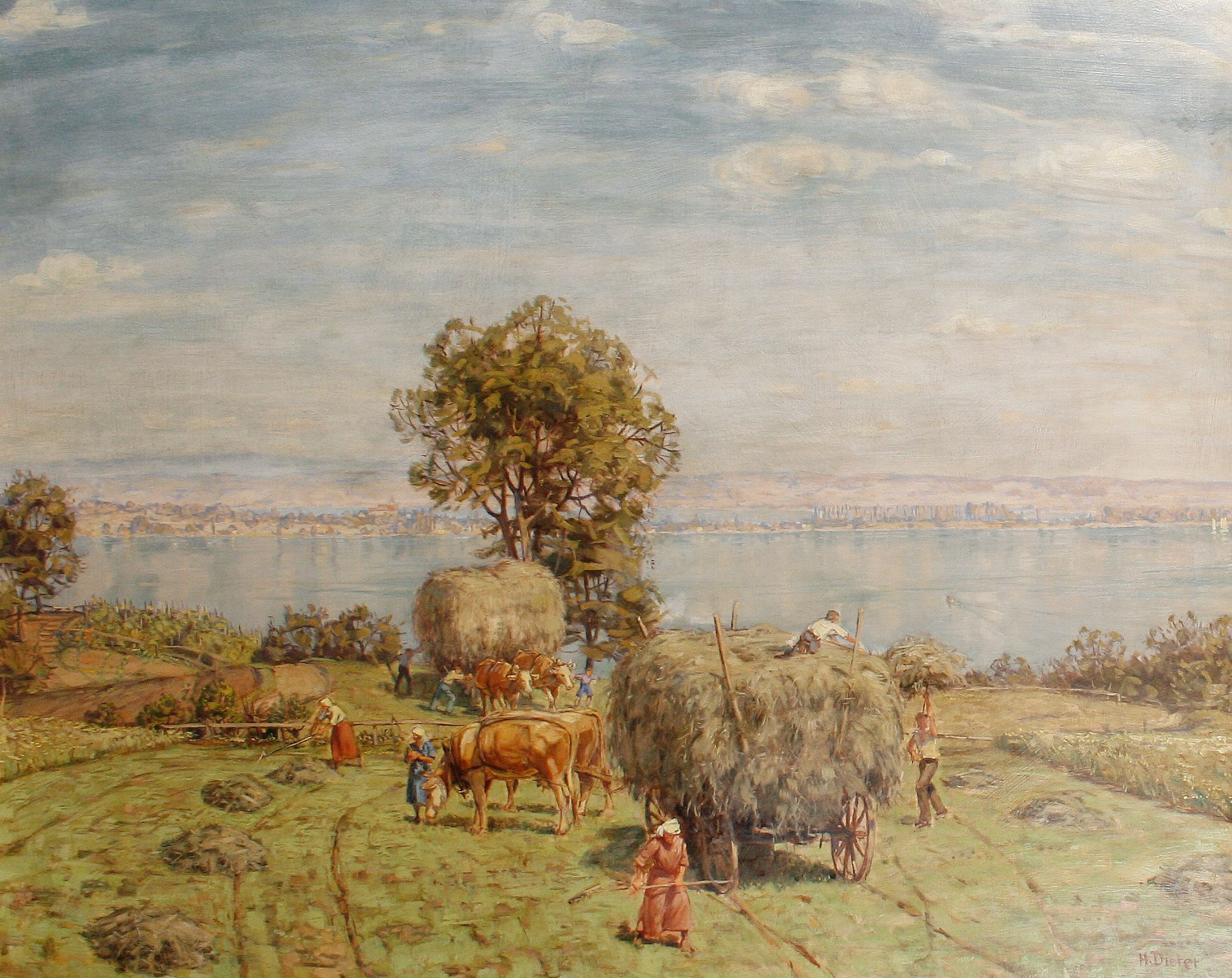 Bonhams : Hans Dieter (German, 1881-1968) Heuernte am Schweizer Ufer ...