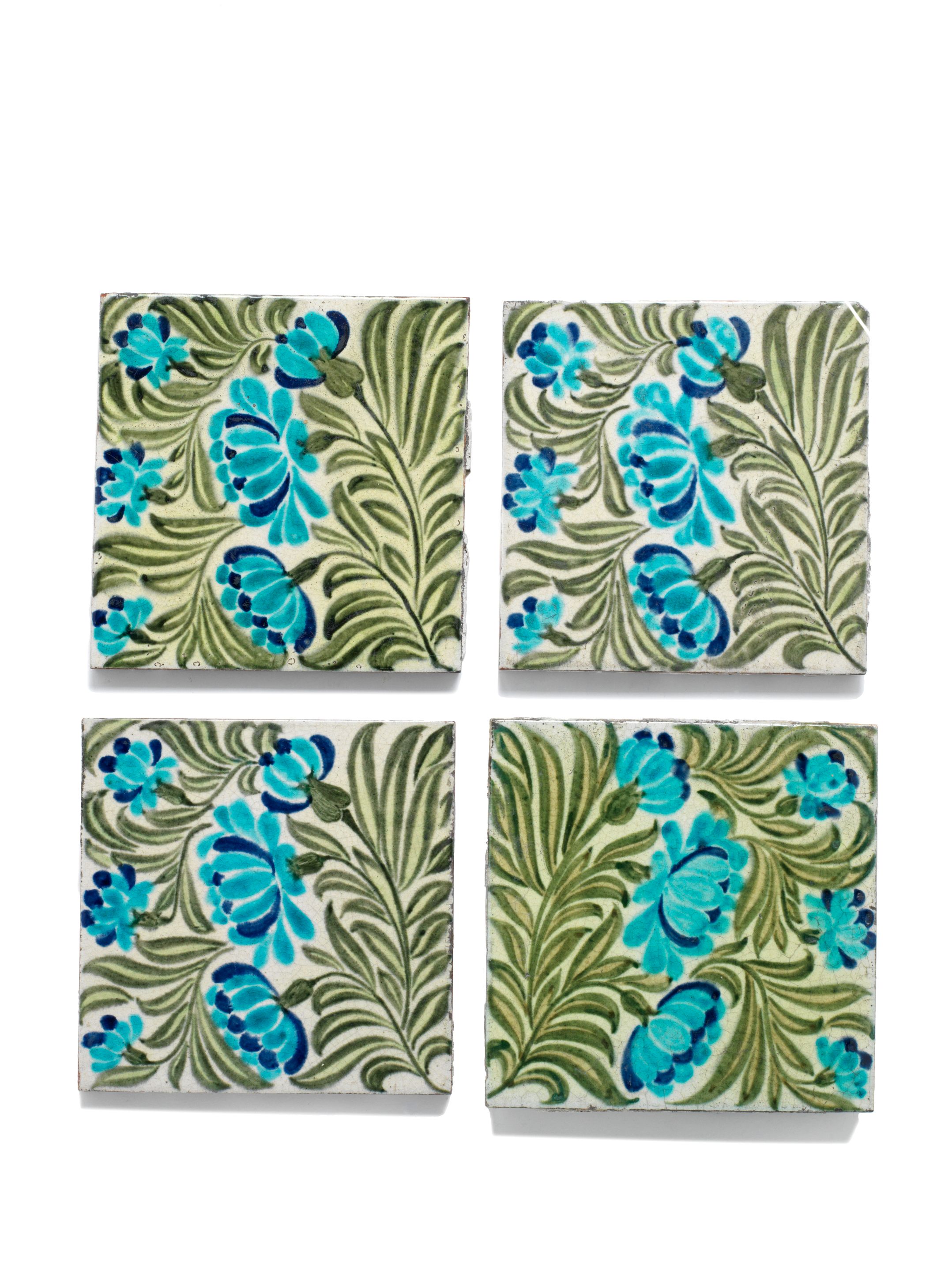 Bonhams : William De Morgan A Set of Four Wightwick Pattern Tiles,