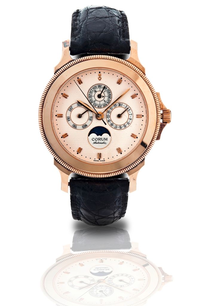 Bonhams : Corum. A very fine 18ct gold perpetual calendar automatic ...