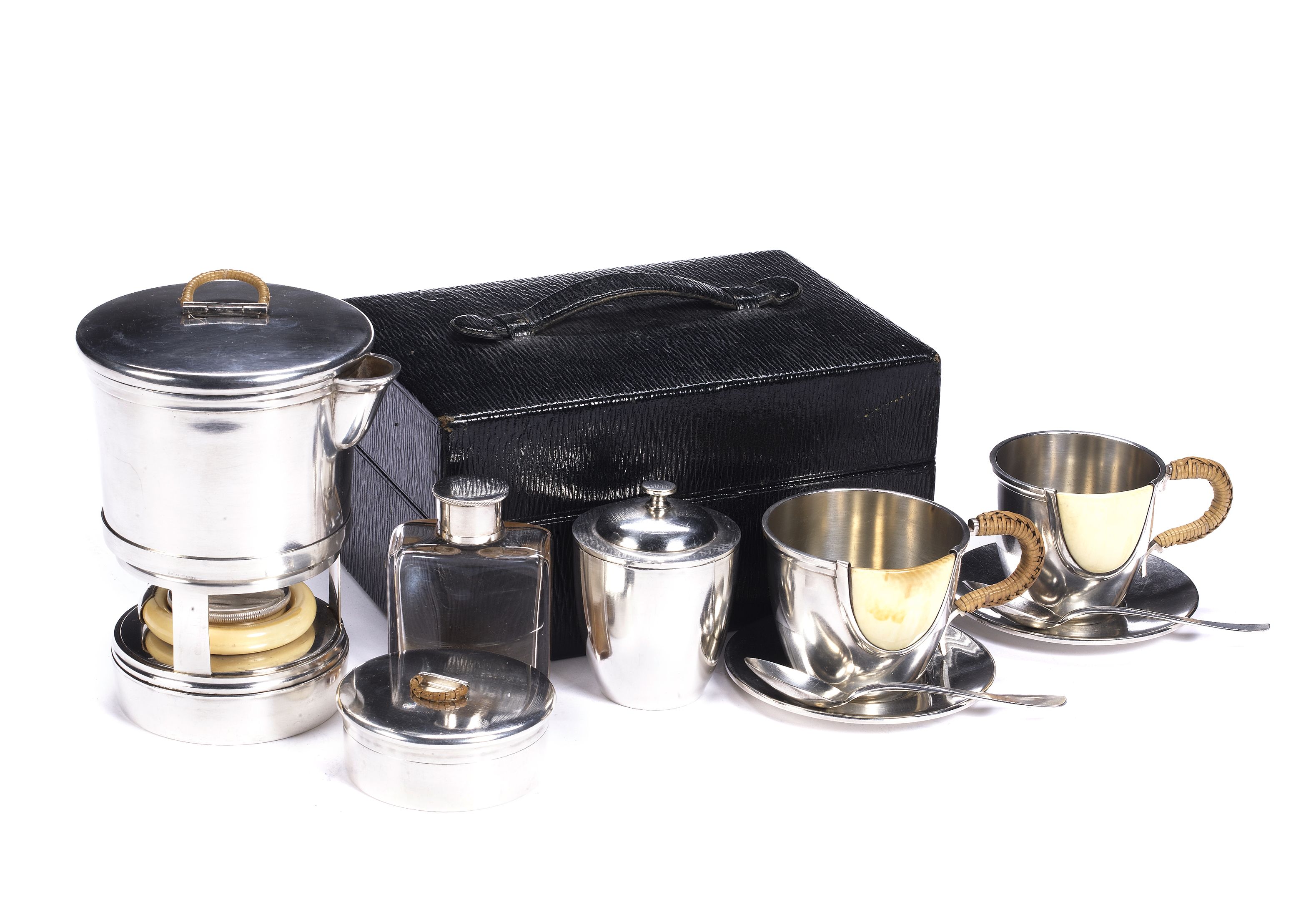 Bonhams Cars : A fine and rare leather-cased two-person tea set, by ...