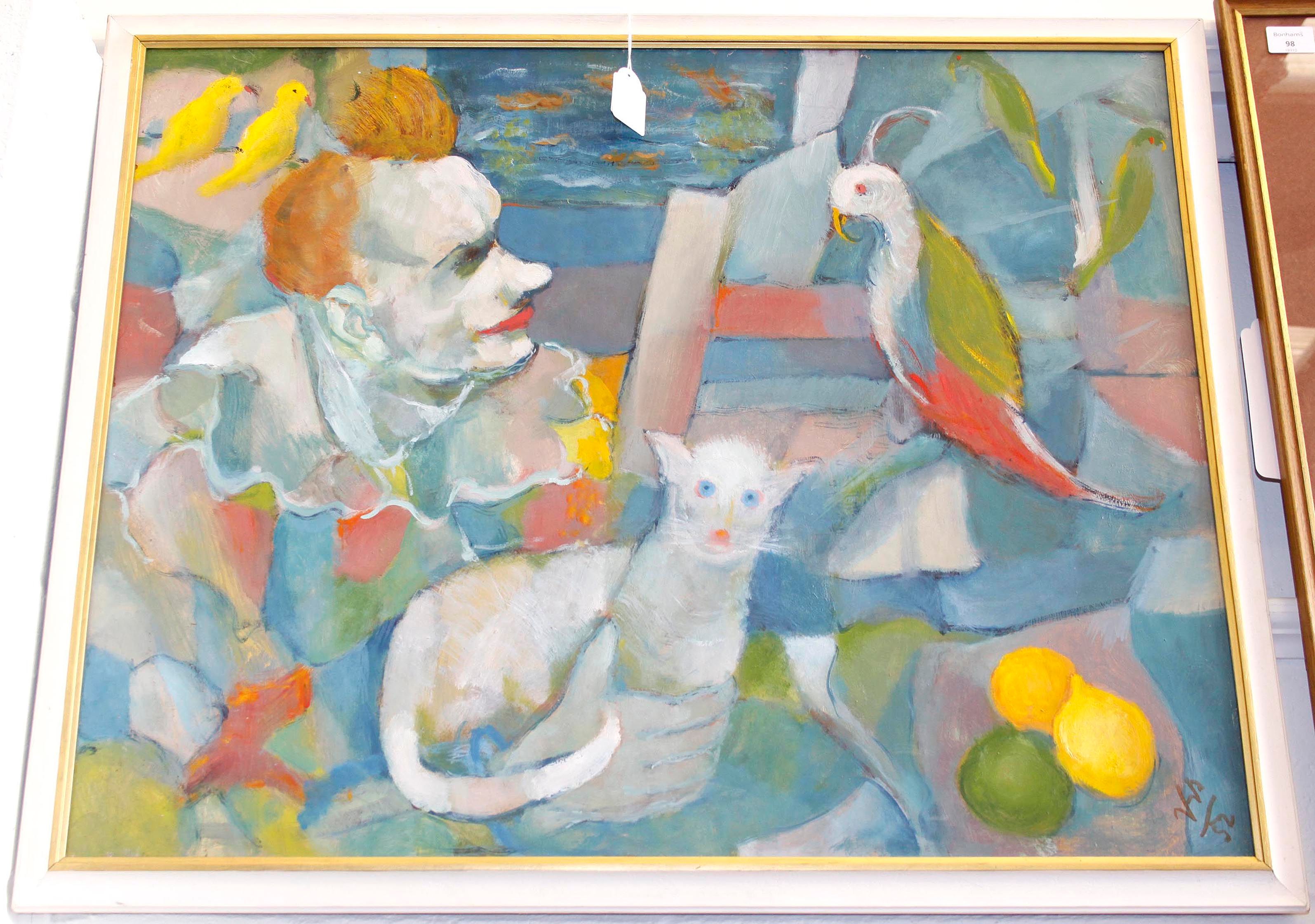 Bonhams : Jean Georges Simon (British, 1894-1968) Clown Holding Cat