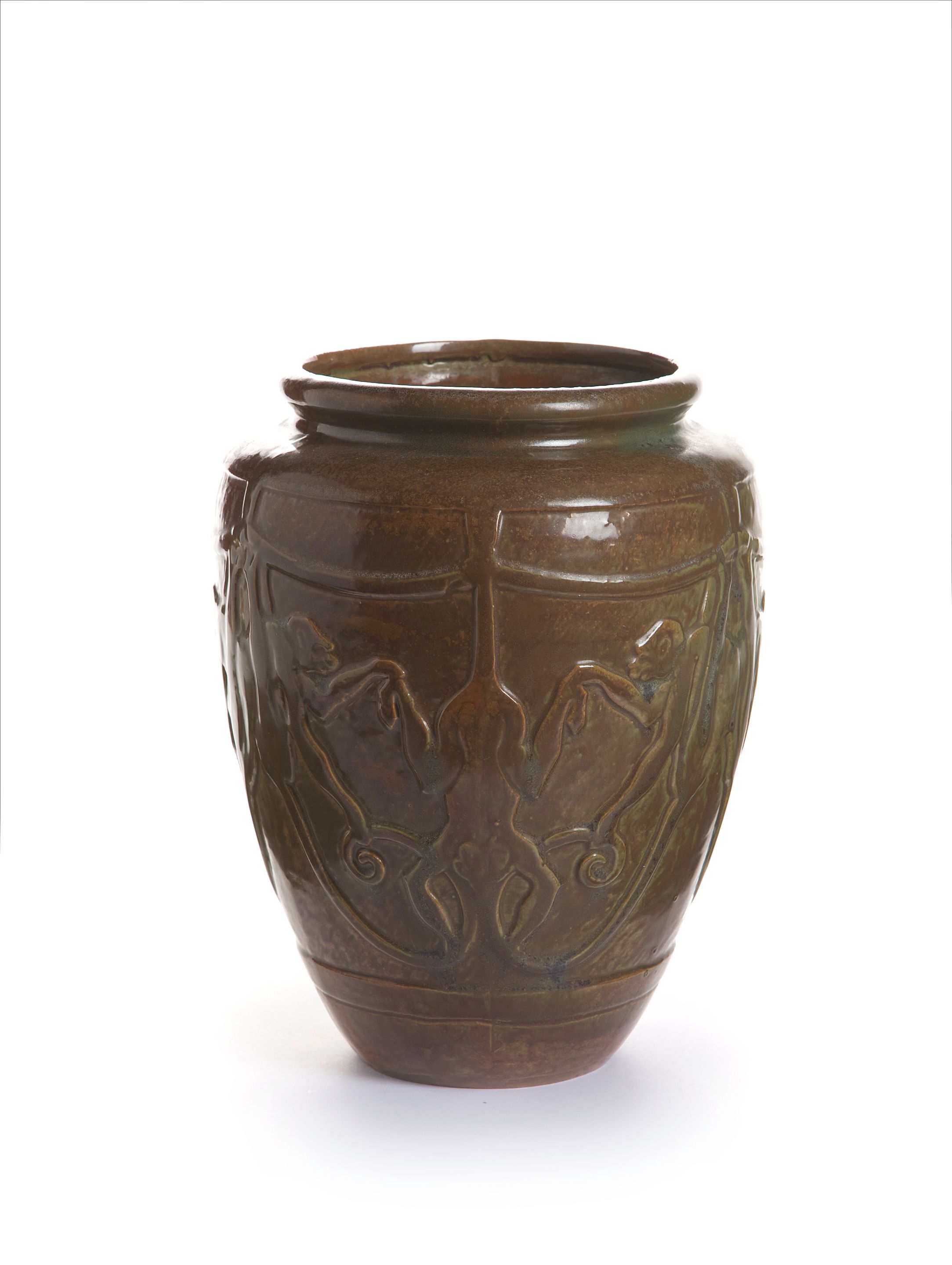Bonhams : Roger Guerin an Art Deco Pottery Vase with Monkeys, circa 1930