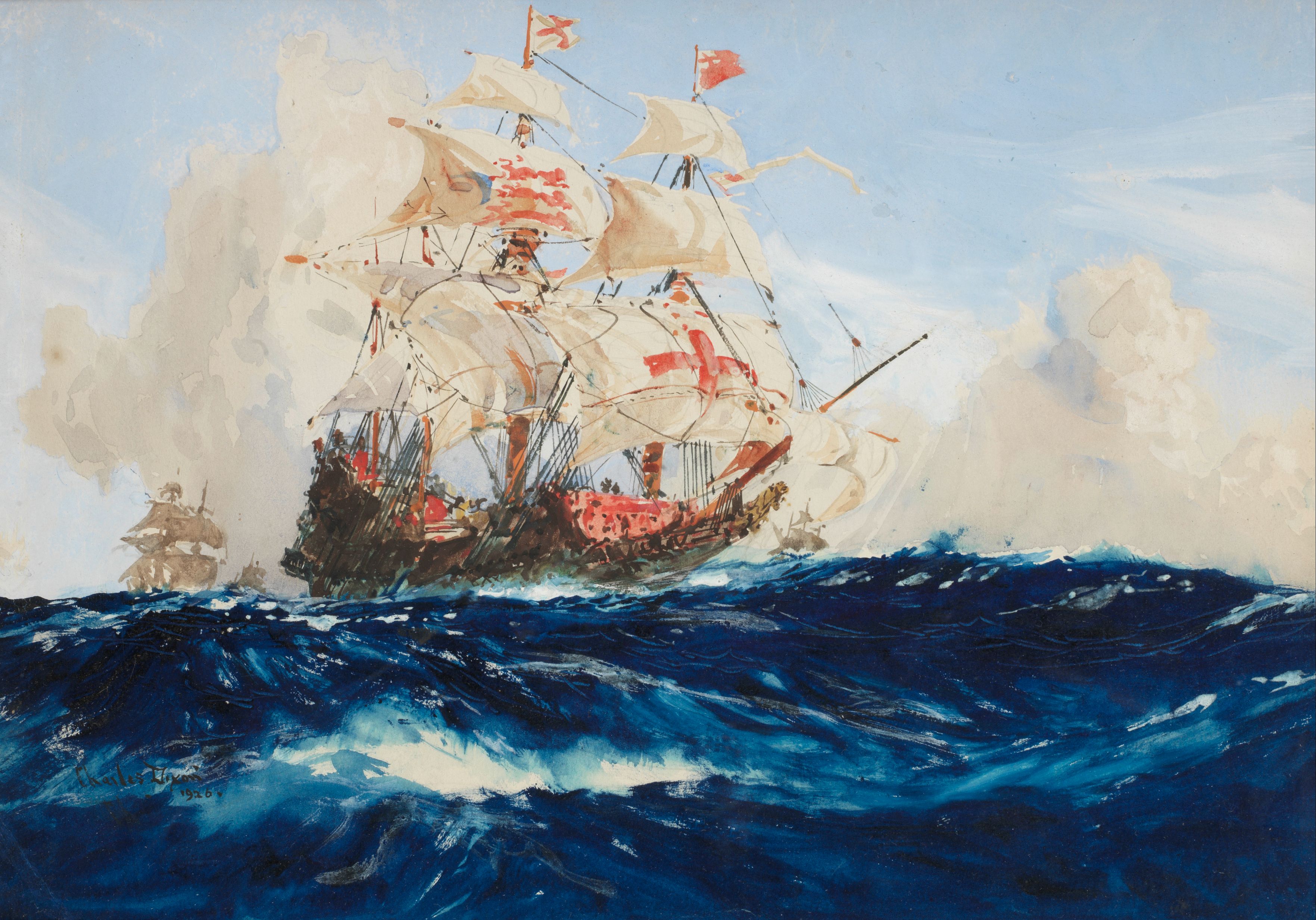 Bonhams : Charles Edward Dixon (British, 1872-1934) A galleon in full sail