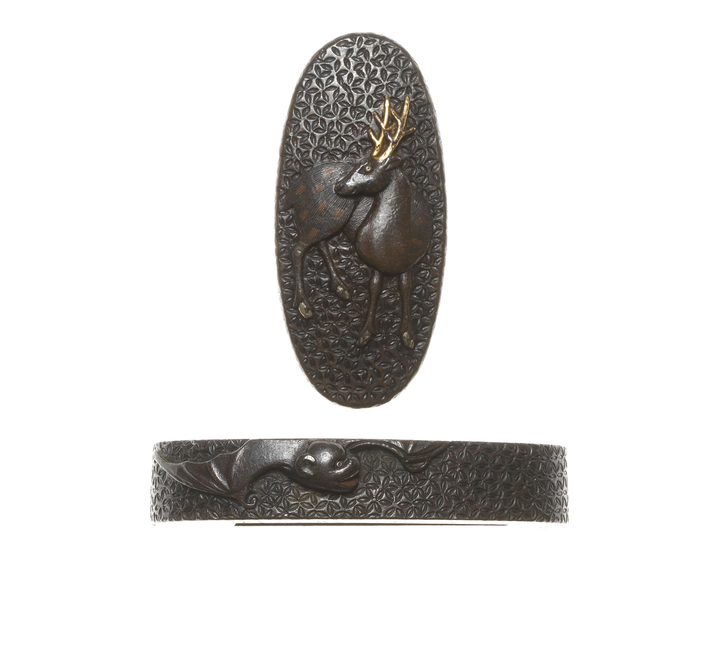 Bonhams : A dark shibuichi fuchi-gashira Nara School, 19th century
