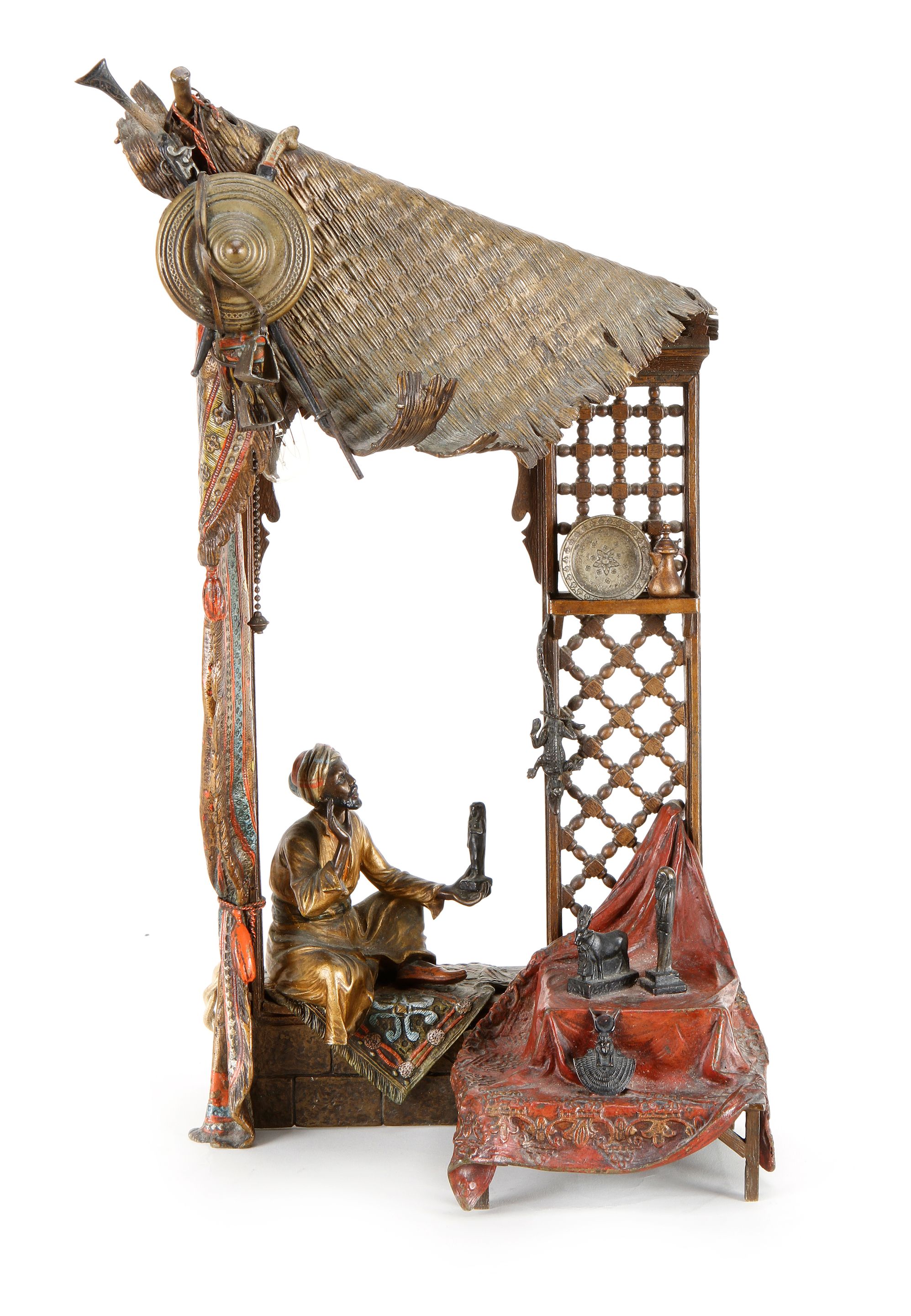Bonhams : Franz Bergman, Austrian (1861-1936) A cold painted bronze lampbase modelled as an ...