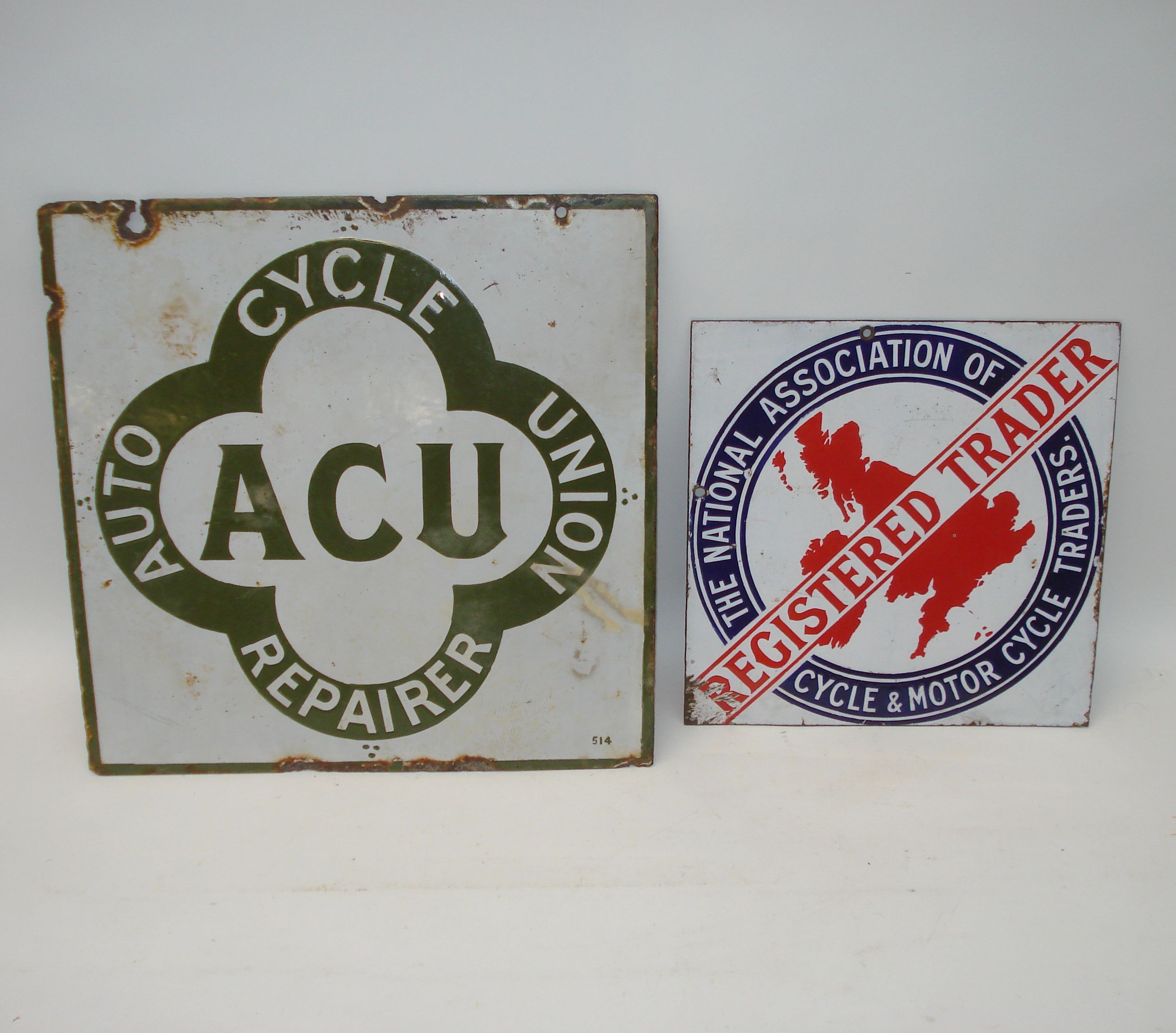 Bonhams Cars : An 'Auto Cycle Union Repairer' double-sided enamel sign,