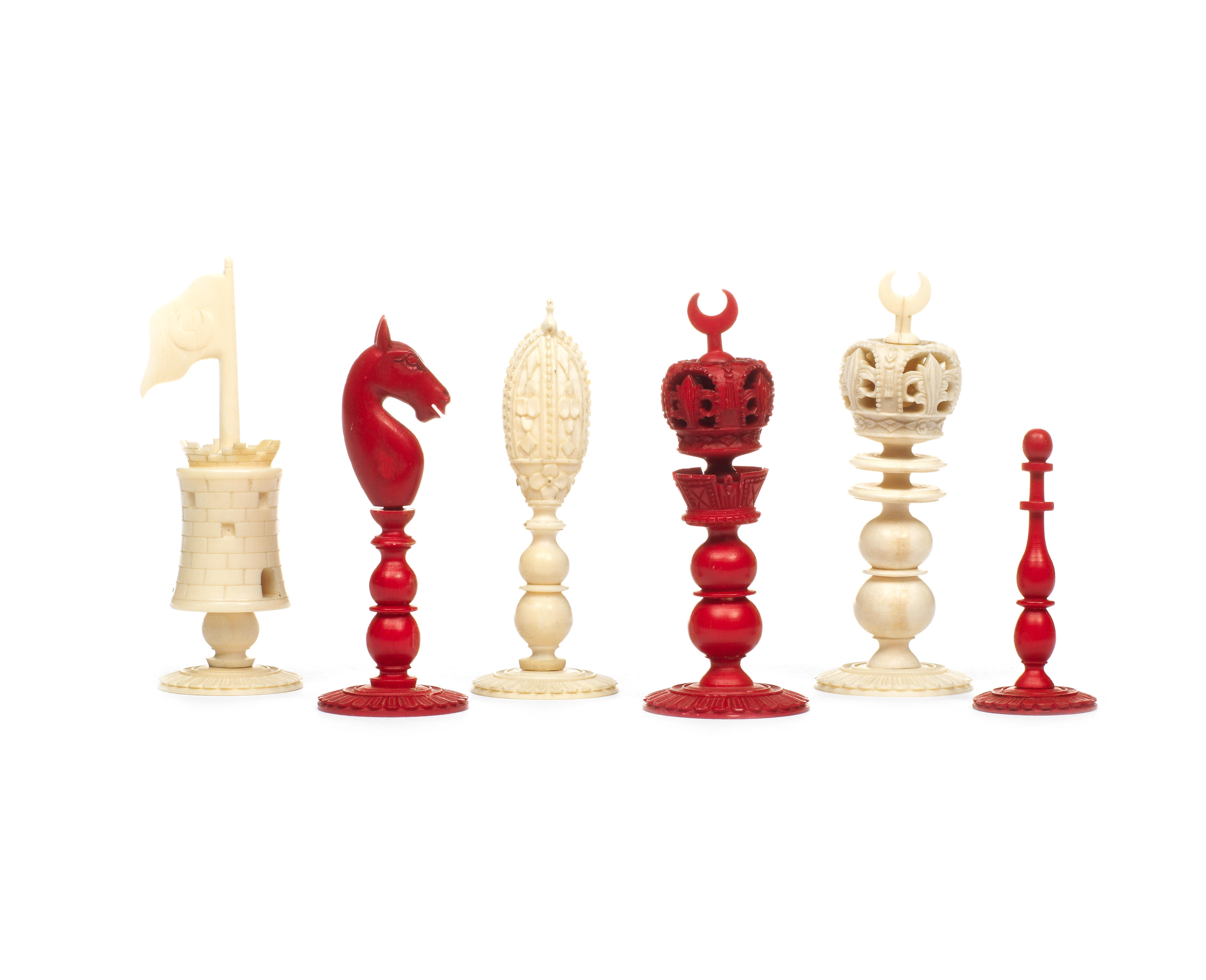 Bonhams An Unusual Burmese Pattern Ivory Chess Set Presumably Canton