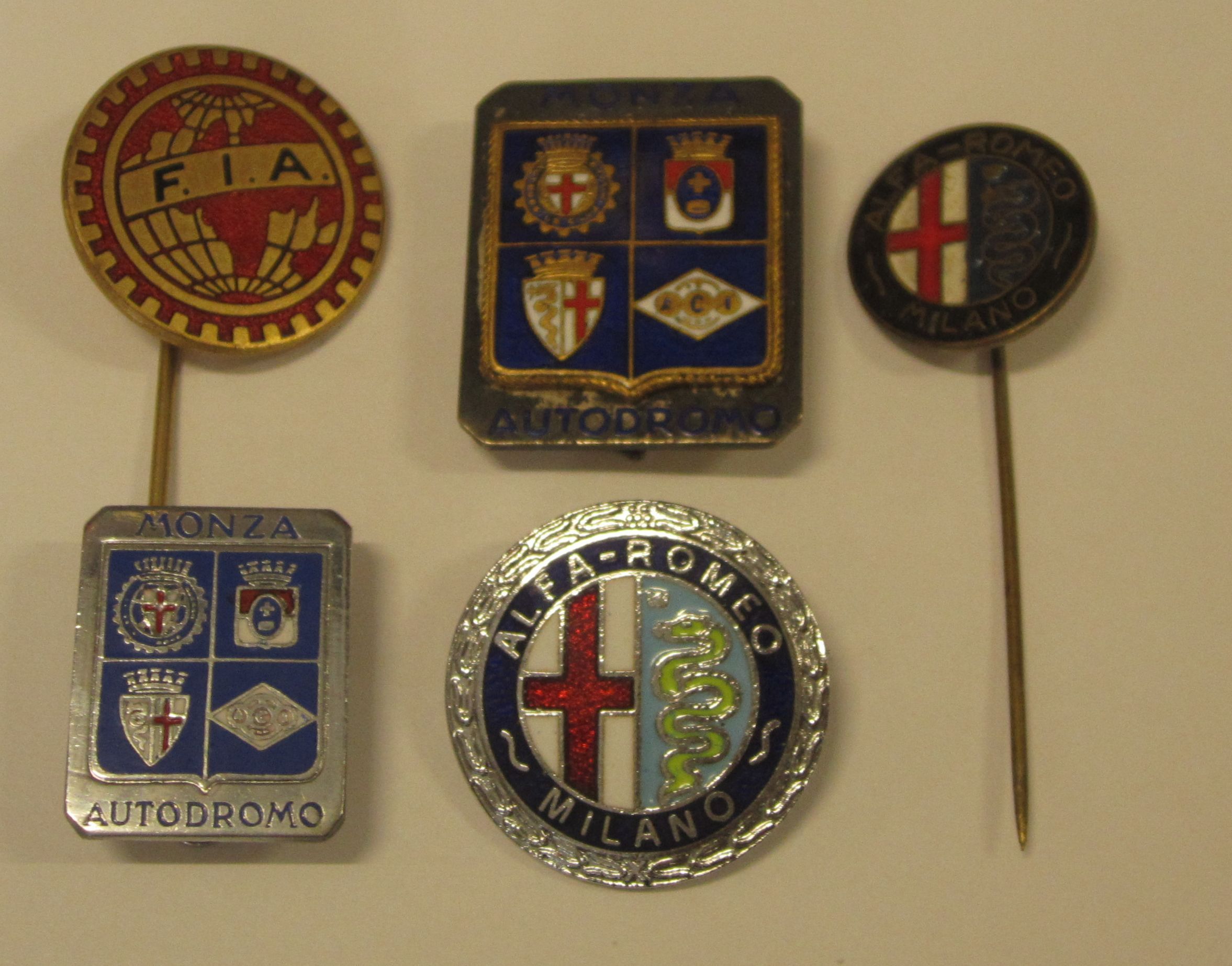 Bonhams Cars : Two Monza Autodromo enamel lapel badges, pre and post-War,