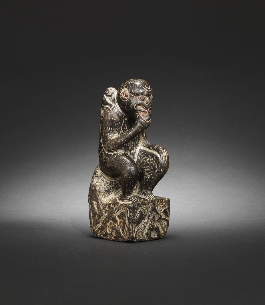 Bonhams : A rare black stone figure of a monkey Yuan / early Ming dynasty