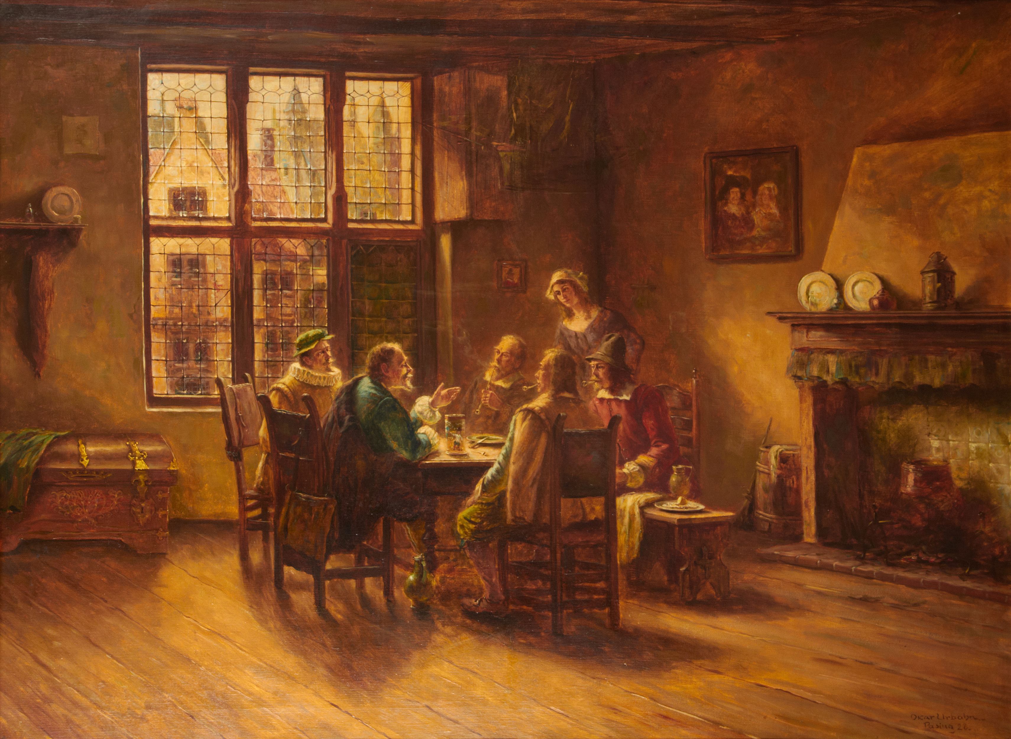 Bonhams : Oskar (O.) Urbahn (German) Figures seated around a dining table