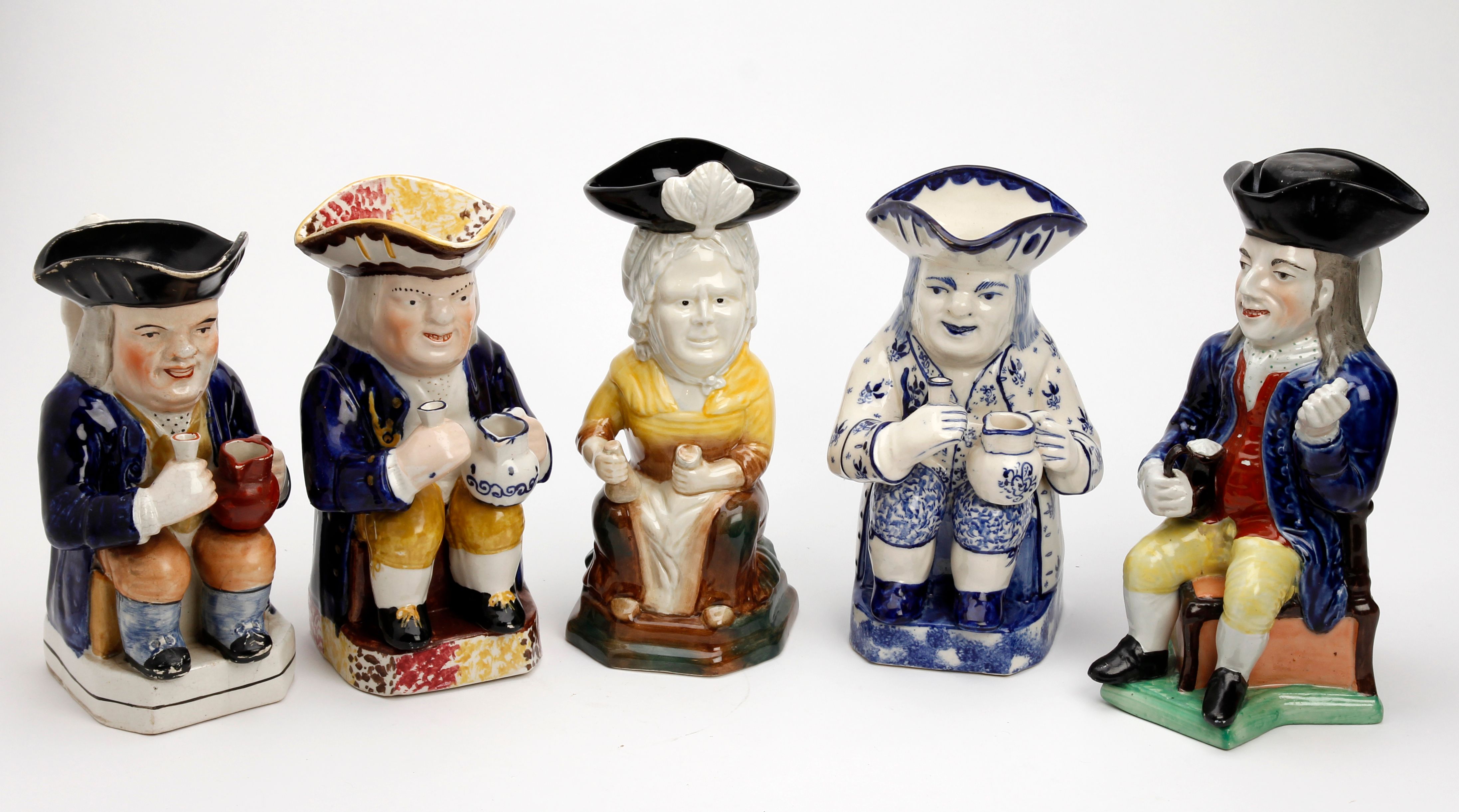 Bonhams : A group of five Toby jugs Late 19th and early 20th century