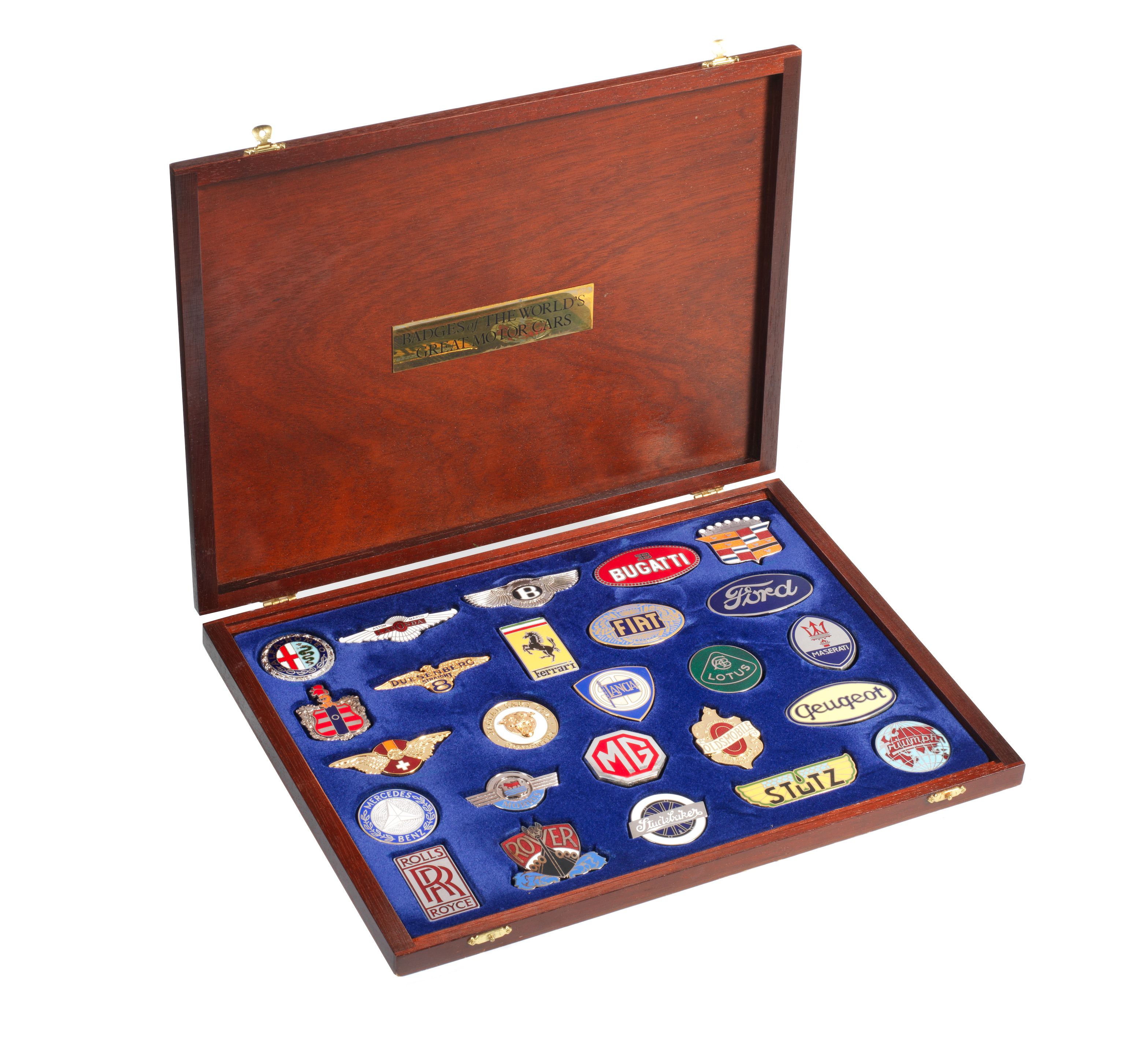 Bonhams Cars : A wooden cased display of 25 enamel car badges for ...