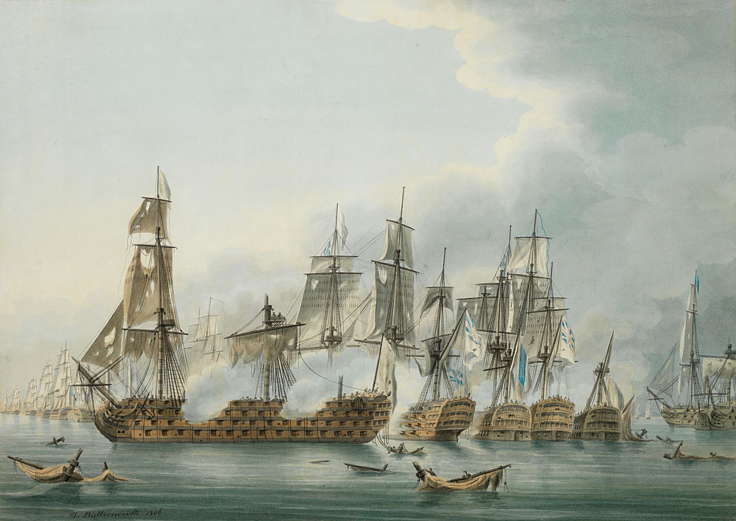 Bonhams : Thomas Buttersworth (British, 1768-1828) The battle of ...