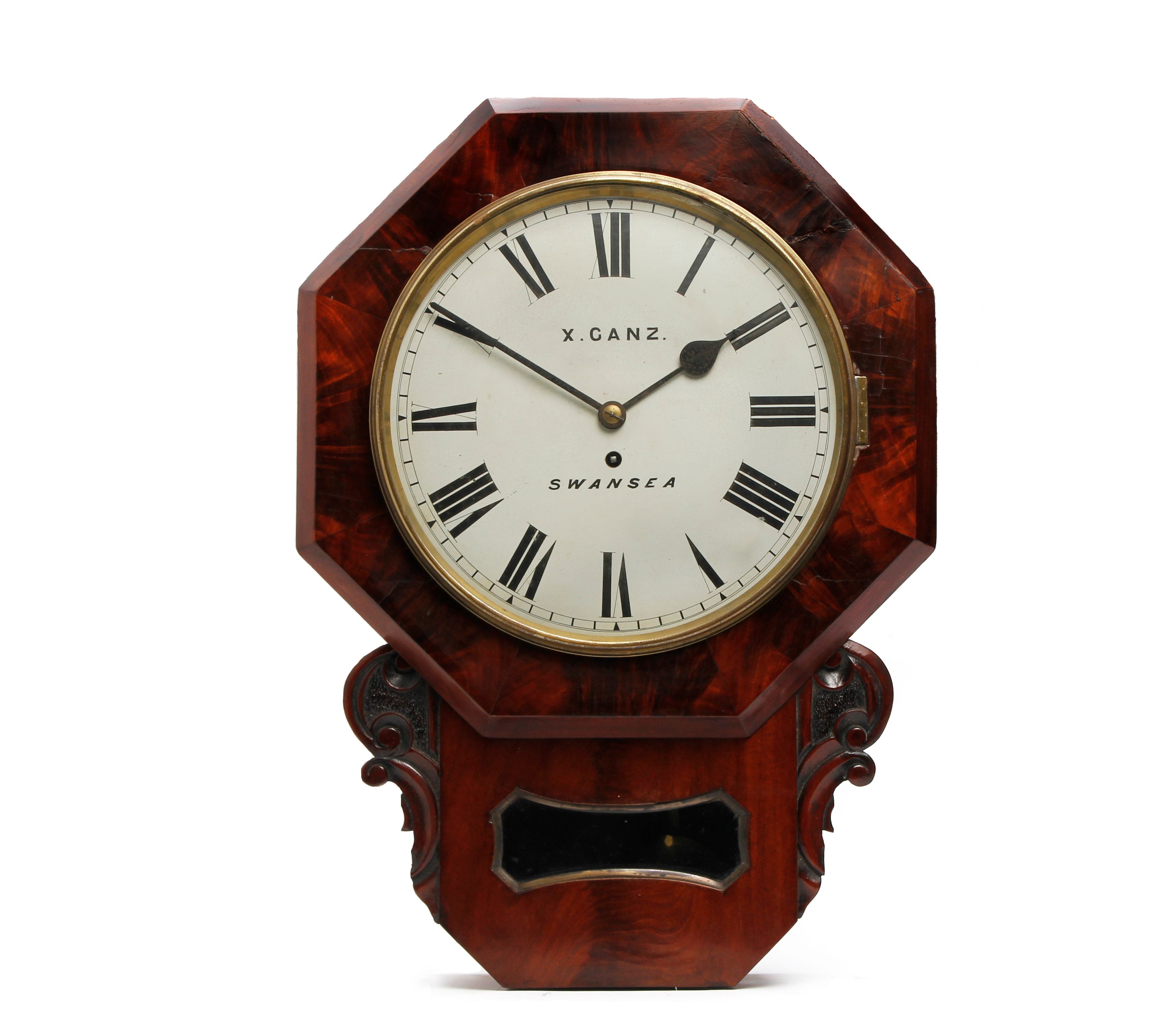 Bonhams : A 19th Century flame mahogany drop-dial wall clock X Ganz ...